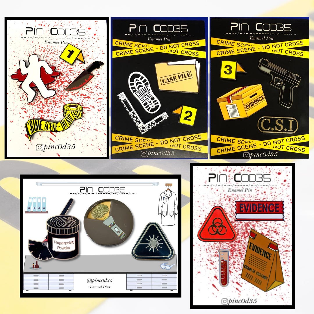 Forensic Science Enamel Pin Complete Set, Crime Scene, Detective ...