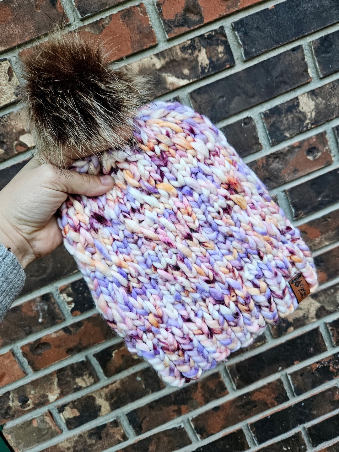 100% Merino Wool Toque Purple & Pink Yarn Beanie Christmas - Etsy