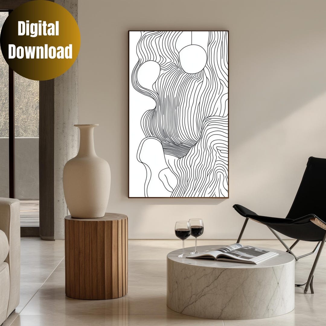 Modern Abstract Line Art Printable Minimalist Black & White Wall Art ...