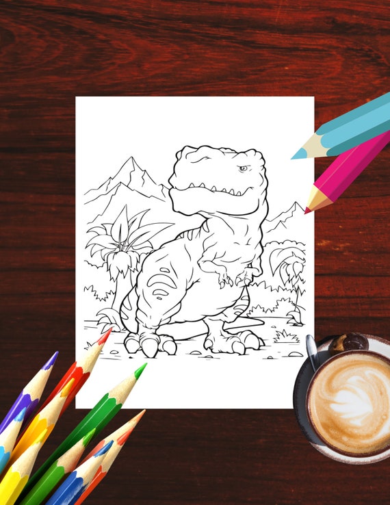 Dinosaur-6 Coloring Page PDF Color Pencil Page All Ages | Etsy