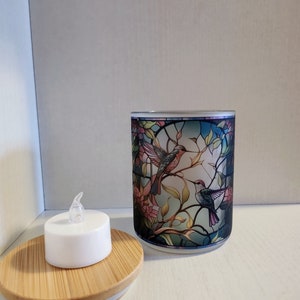 Beautiful Hummingbird Stained Glass Designed Battery Operated Tea Light ...