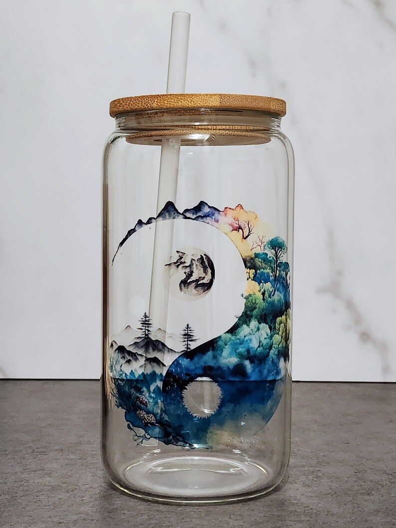Beautiful Watercolor Mountain Ying Yang Glass Tumbler Iced - Etsy