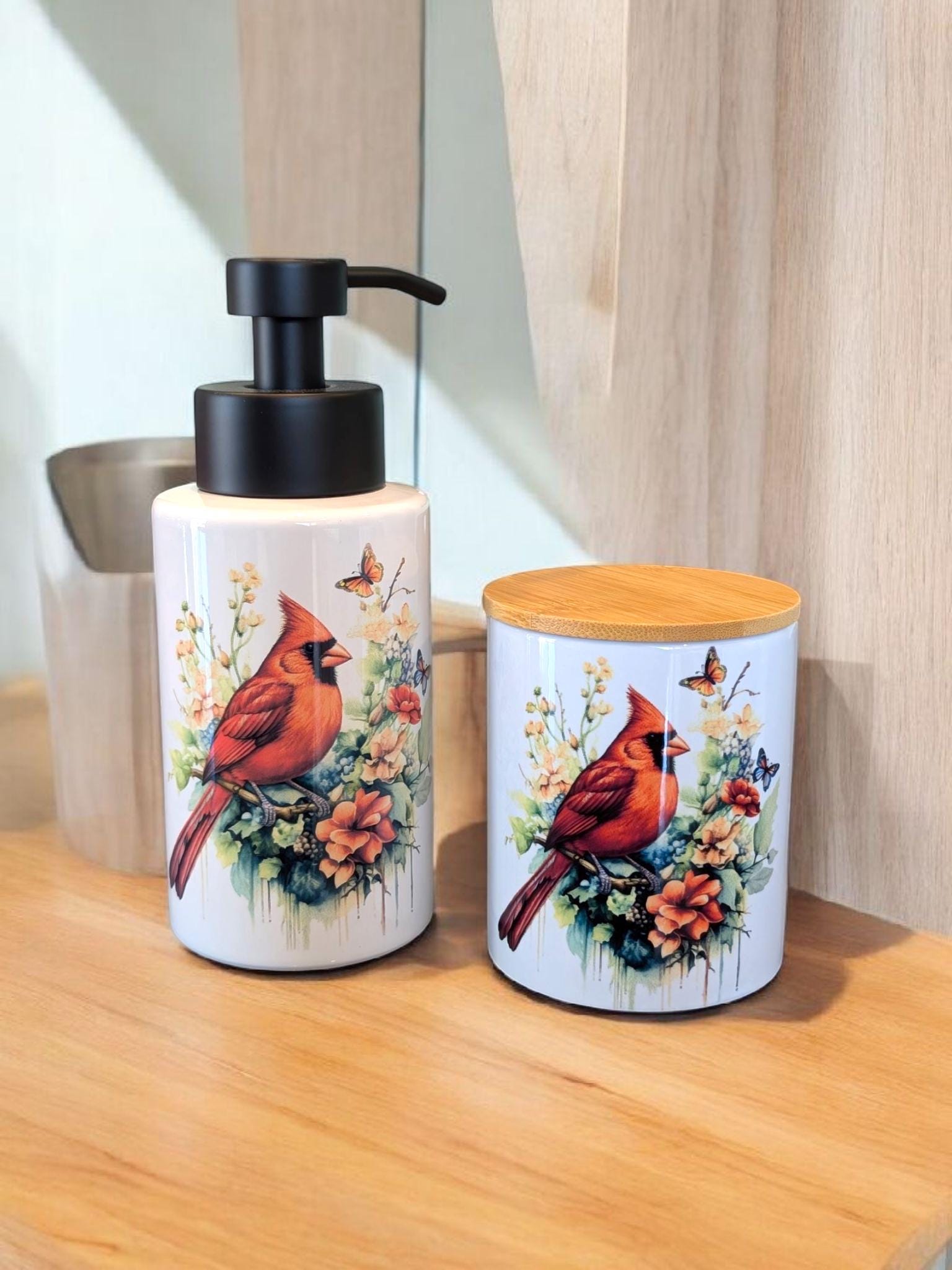 Beautiful Red Cardinal Bird Soap Dispenser and Canister Set - Etsy