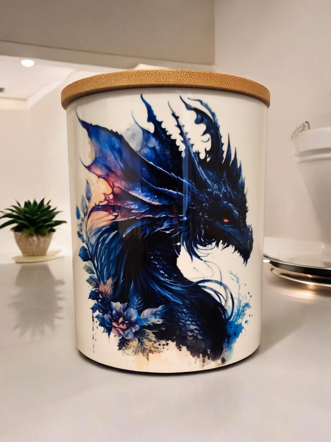 Floral Dragon Ceramic Canister, Bird Jar, Decorative Container - Etsy