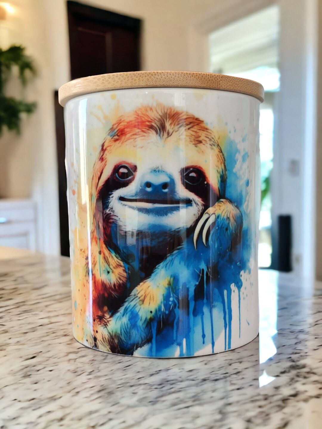 Sloth Ceramic Canister, Watercolor Sloth Designed Jar, Decorative ...