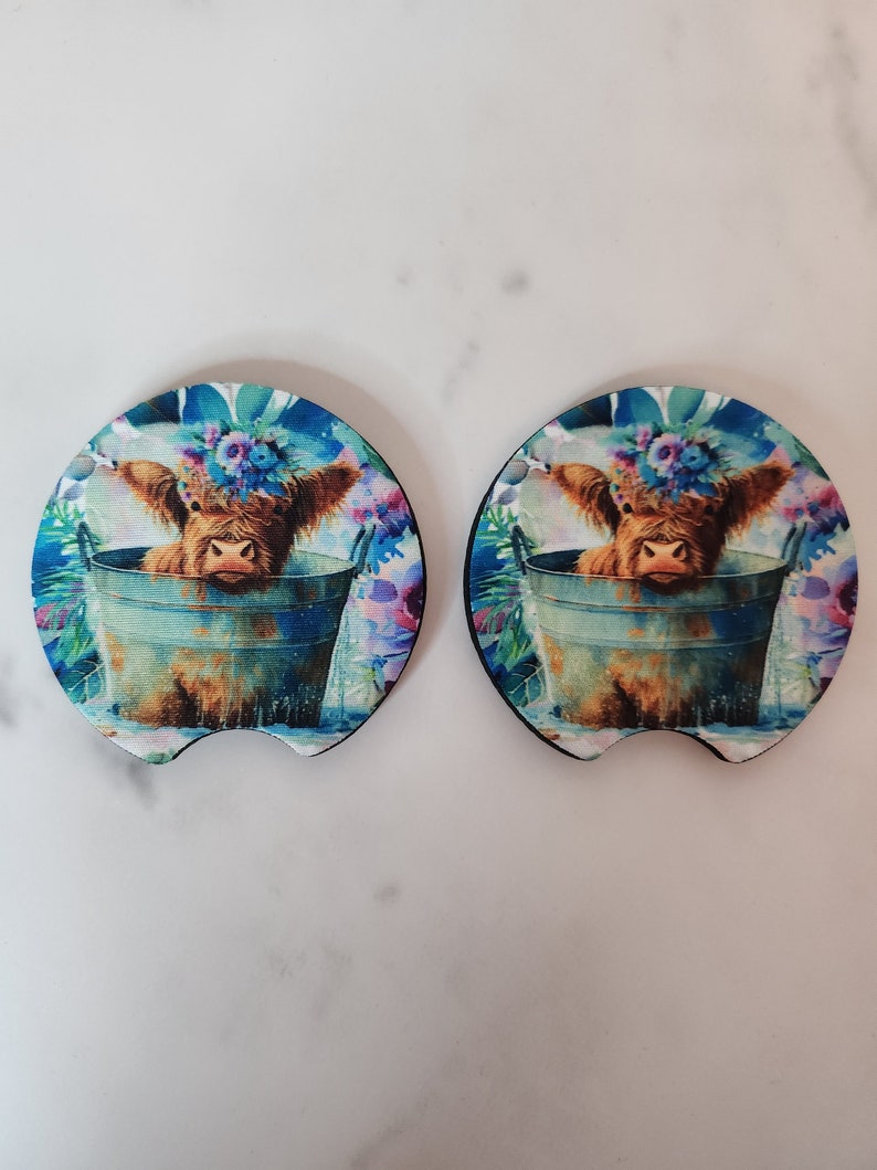 Cute Fluffy Highland Cow in Tub Car Coasters - Etsy