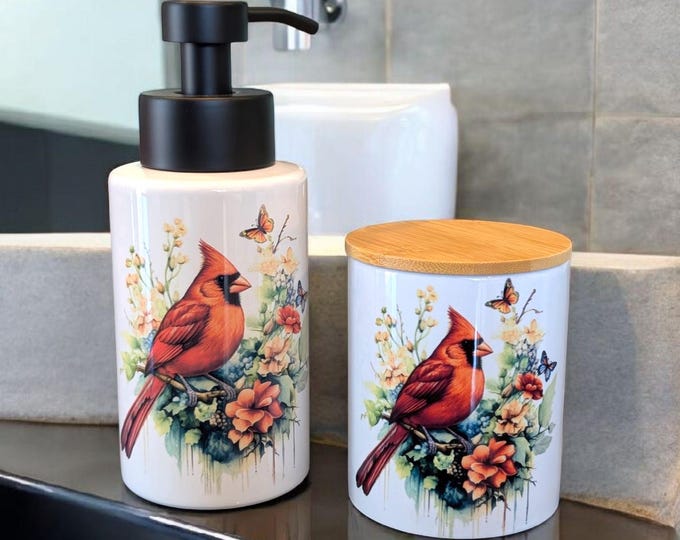 Hand Painted Winter Cardinal Soap Dispenser - Etsy