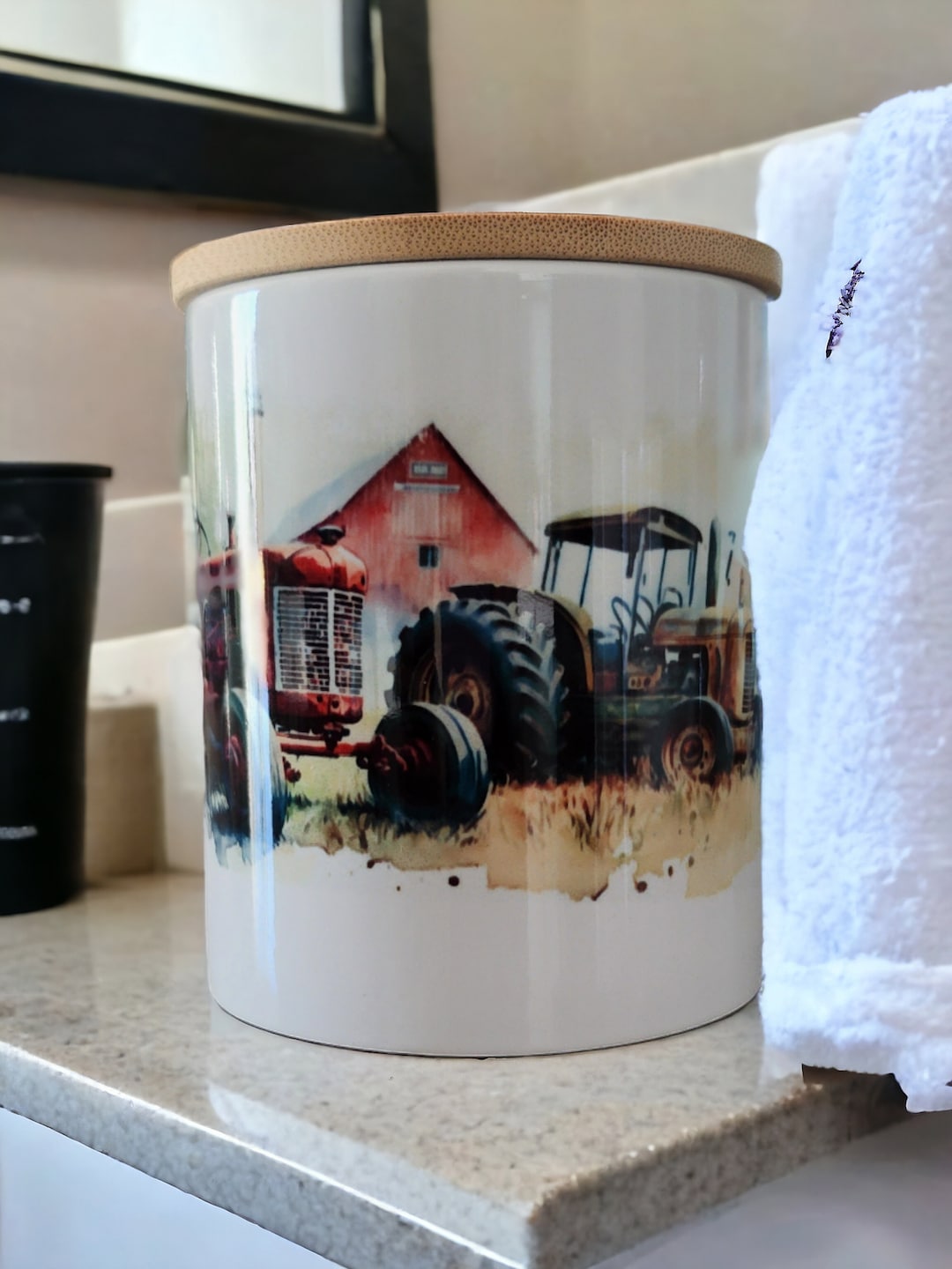 Tractor and Barn Ceramic Canister, Farm Designed Jar, Decorative ...