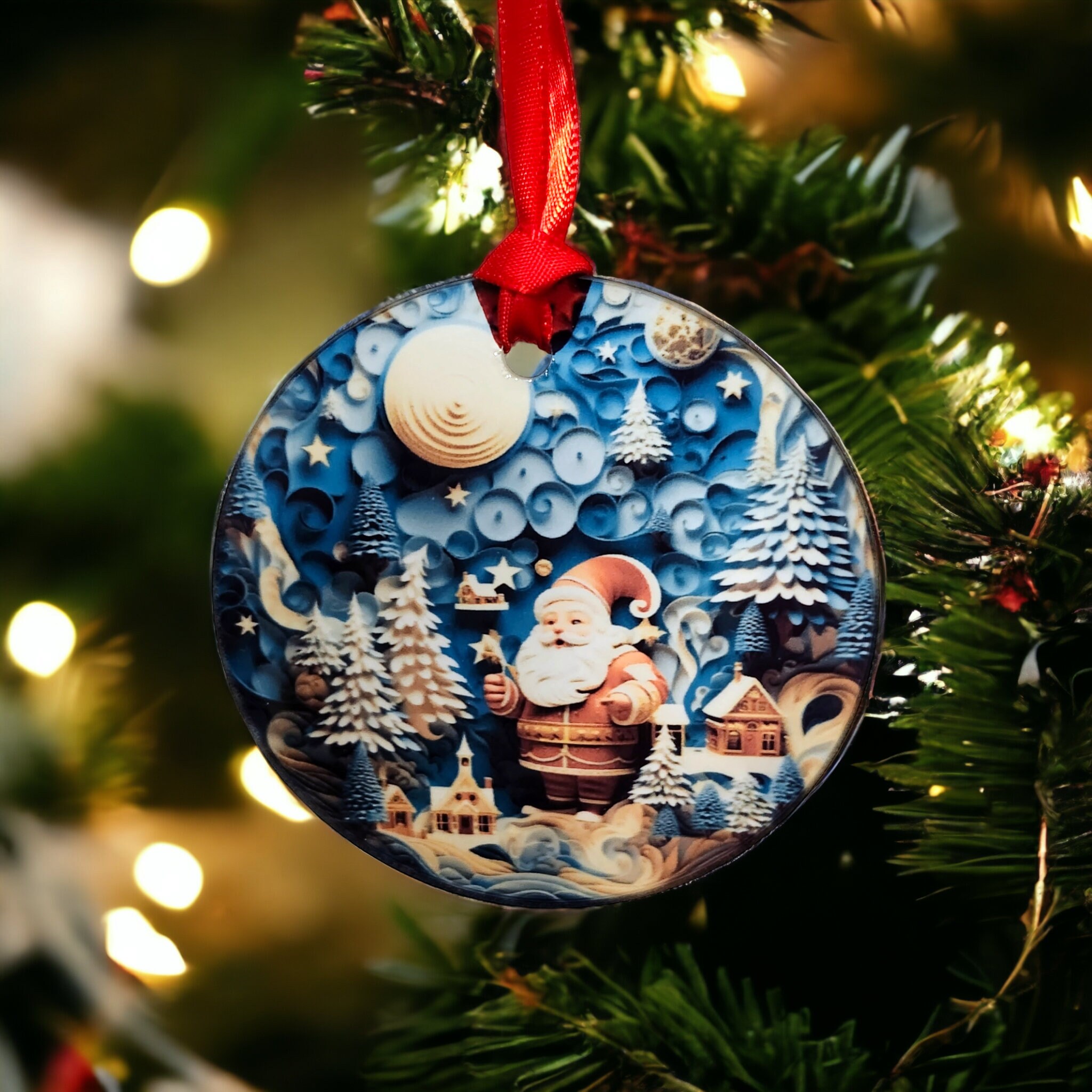 Beautiful Glass Santa Clause Scene Christmas Ornament - Etsy