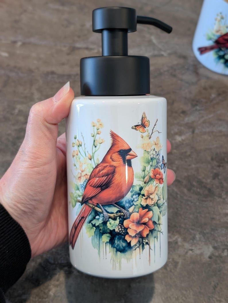 Beautiful Red Cardinal Bird Soap Dispenser and Canister Set - Etsy