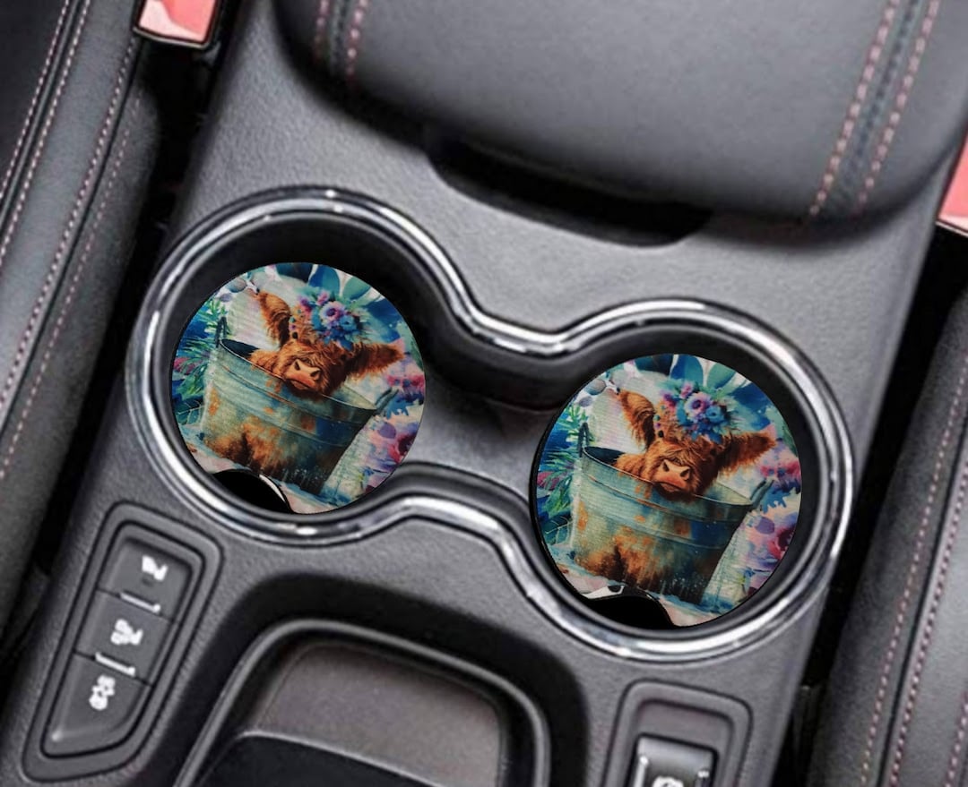 Cute Fluffy Highland Cow in Tub Car Coasters - Etsy
