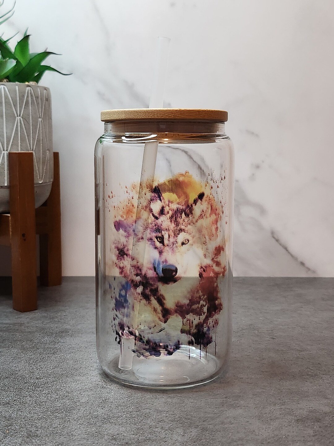 Beautiful Wolf Glass Tumbler, Iced Coffee Tumbler, Iced Coffee Cup ...
