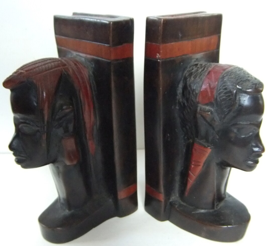 Rare, Vintage Skilfully Hand-carved African Hardwood Bookends With ...