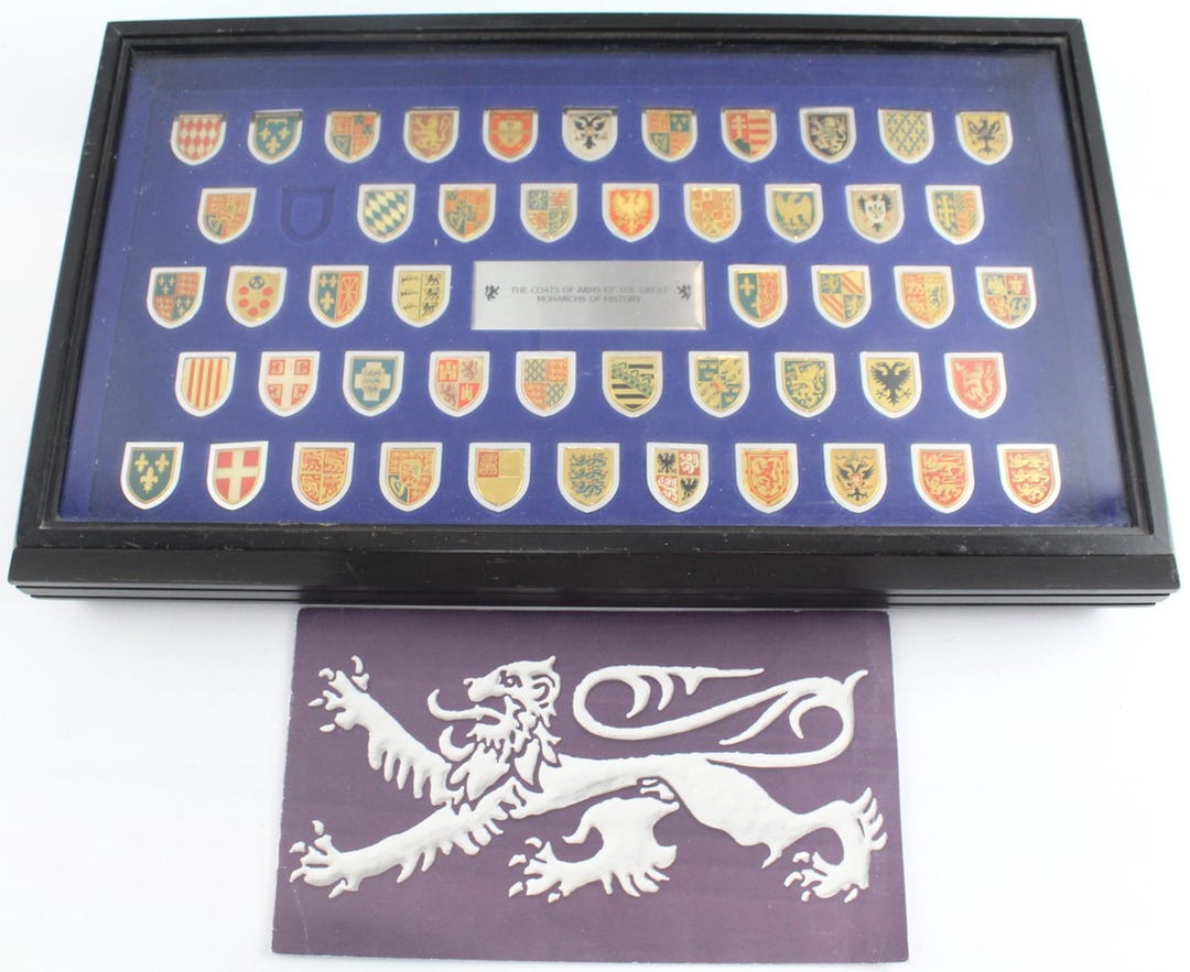 Ultra-rare, Vintage Franklin Mint / Heraldry Society Great Monarchs Coats of Arms Ingot Set in ...