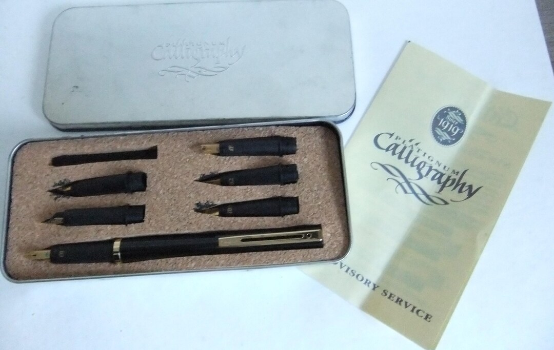 Rare, Vintage Platignum Calligraphy Fountain Pen Set in Tin Case, 6 ...