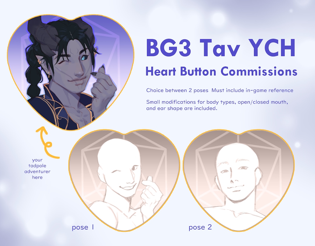 Baldur's Gate 3 Dnd Tav YCH Custom Heart Button Commission - Etsy
