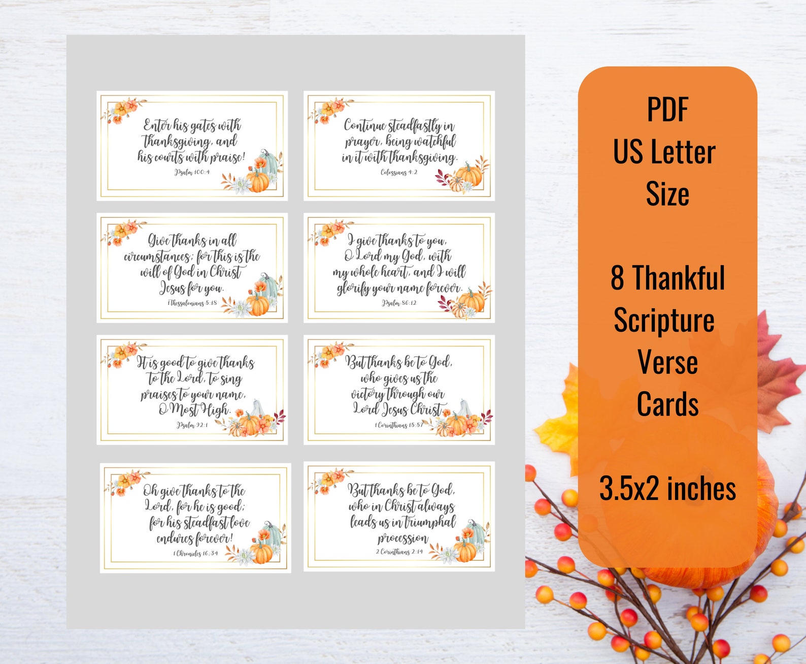 Thanksgiving Scripture Verse Printable Cards, Digital Download Bible ...
