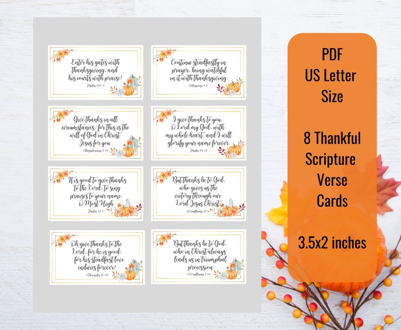 Thanksgiving Scripture Verse Printable Cards, Digital Download Bible ...