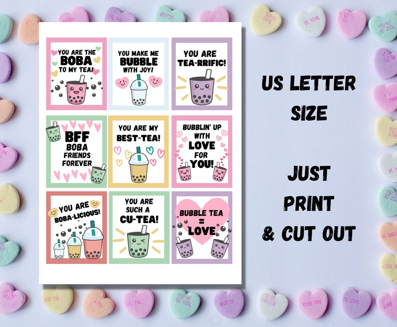 Bubble Tea Valentines Day Printable Cards, Boba Tea Cute Instant ...