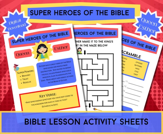 Super Hero Bible Activity Sheets Digital Download Sunday - Etsy