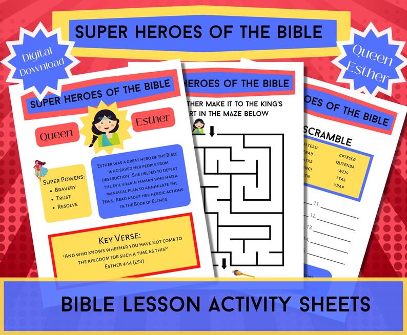 Super Hero Bible Activity Sheets Digital Download Sunday - Etsy