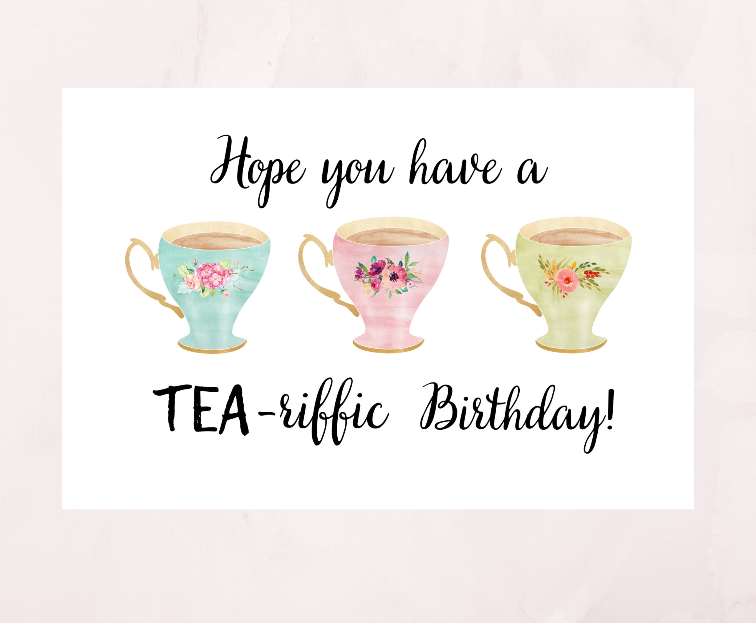 Tea Cup Birthday Card Digital Download, Printable Tea Cup Birthday Card ...