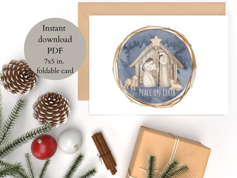 Nativity Scene Printable Christmas Card, Nativity Christmas Card ...