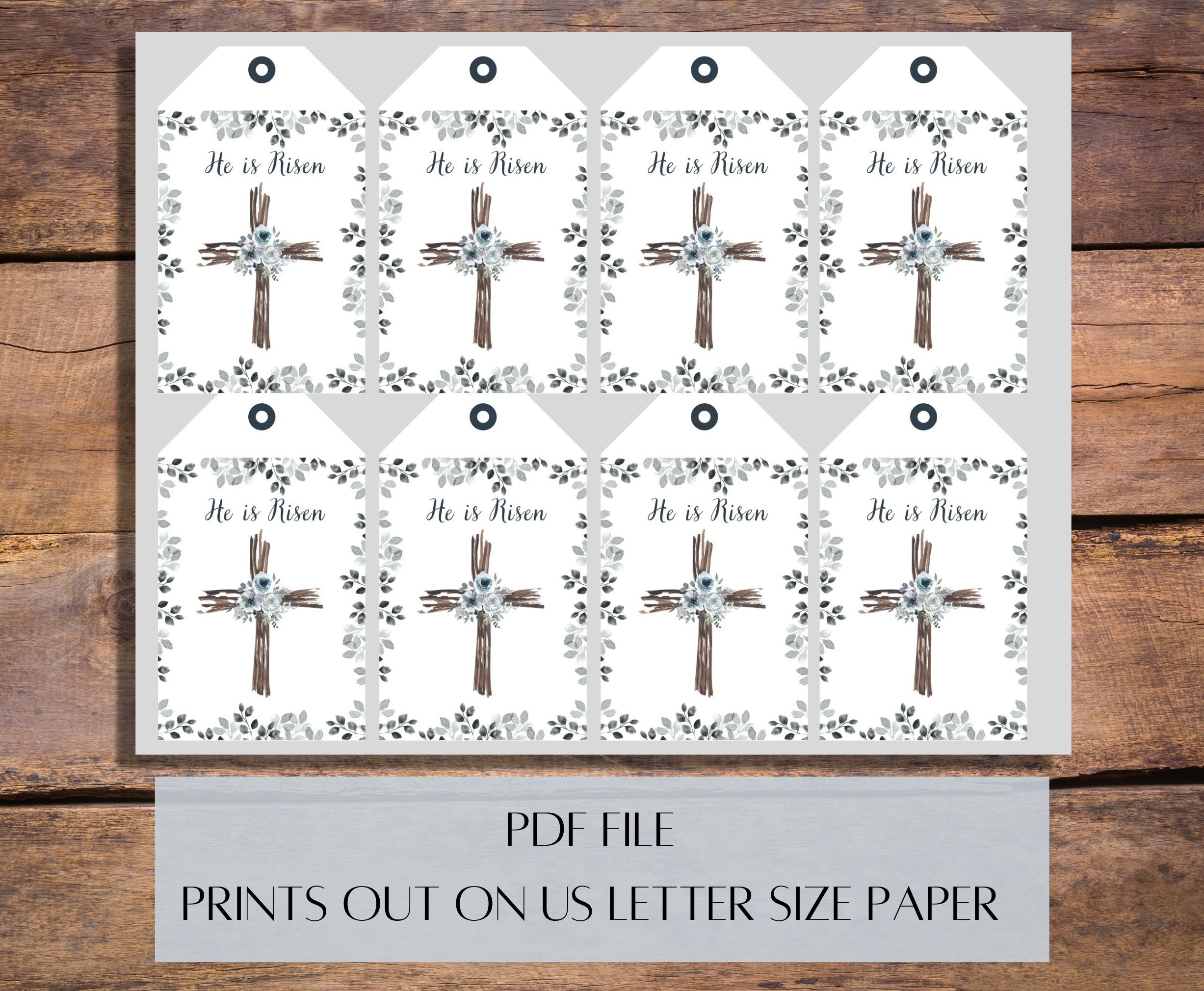 Printable Easter Gift Tags, He is Risen, Cross Resurrection Easter ...