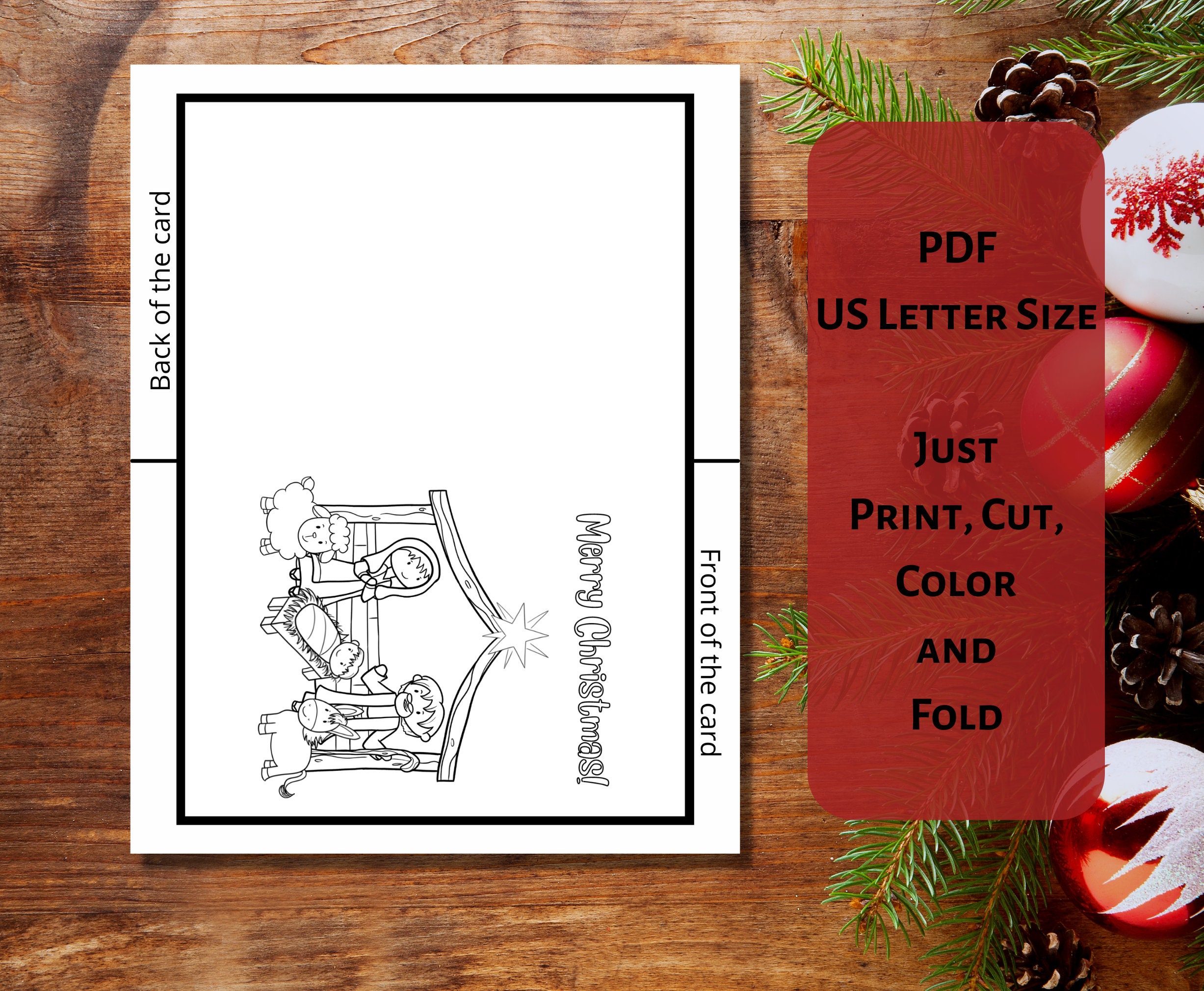 Kid's Coloring Nativity Scene Christmas Card, Printable Color in ...