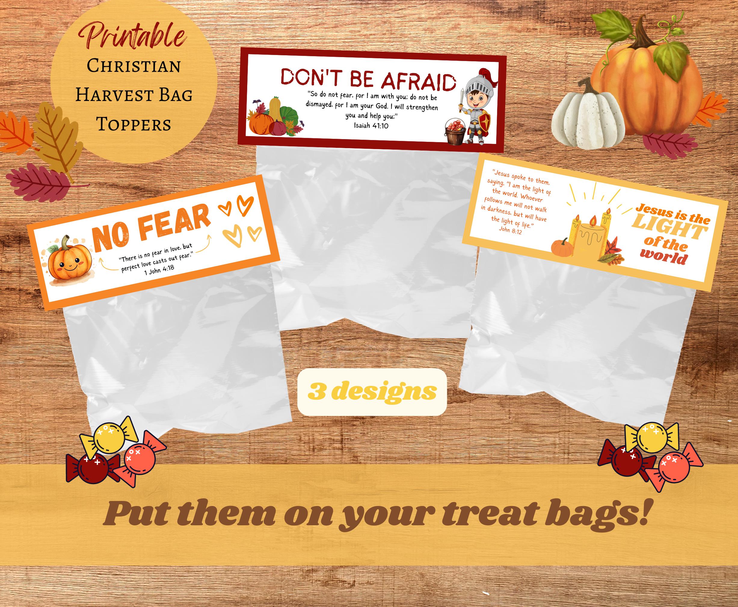 Printable Christian Halloween Bag Toppers, Treat Tracts Harvest ...