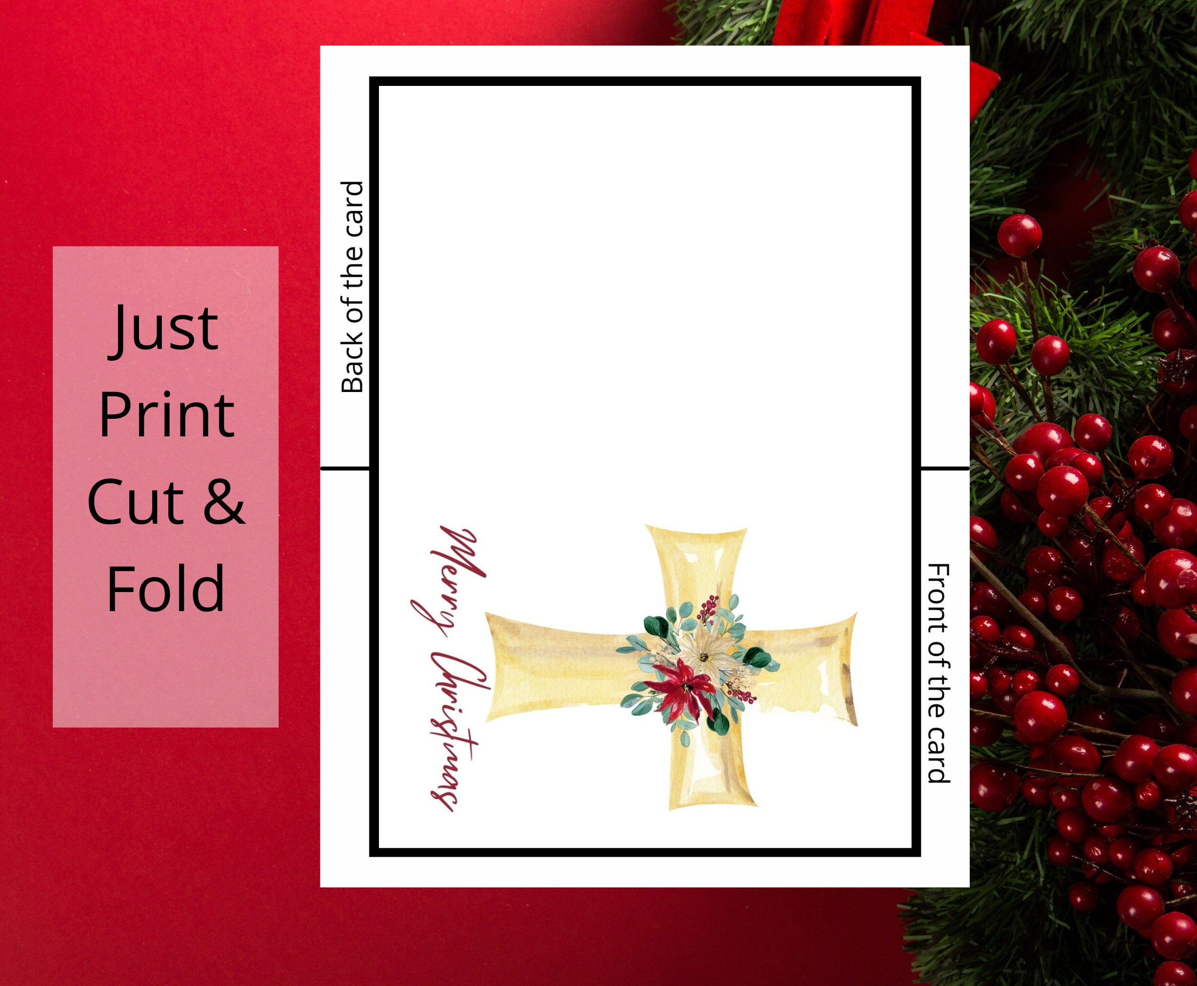 Christmas Cross Printable Card, Religious Christmas Card Instant ...