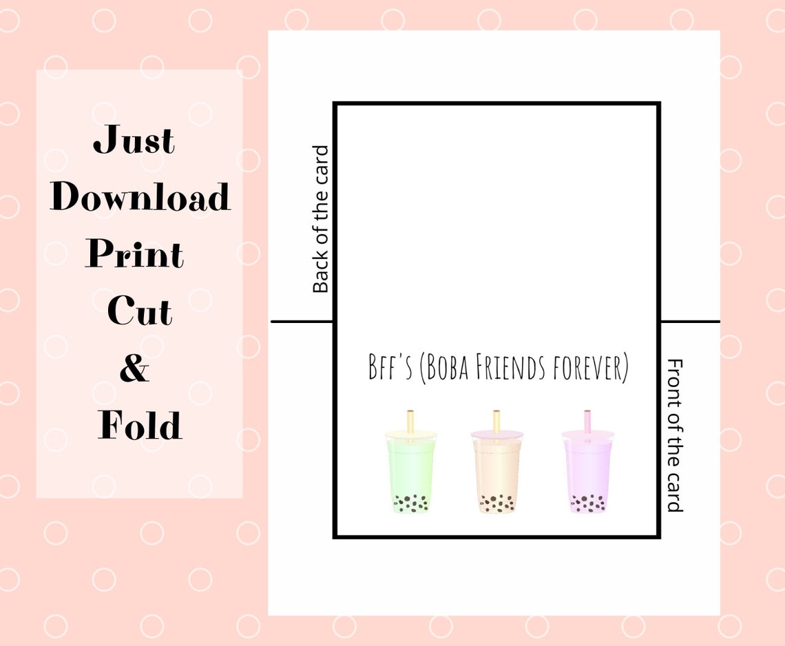 Bubble Tea Friends Greeting Card Printable, Boba Tea Digital Download ...