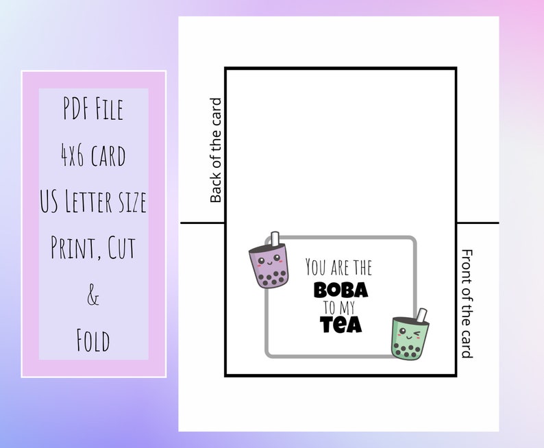 Boba Tea Valentine's Day Card Printable, Bubble Tea Valentine Digital ...
