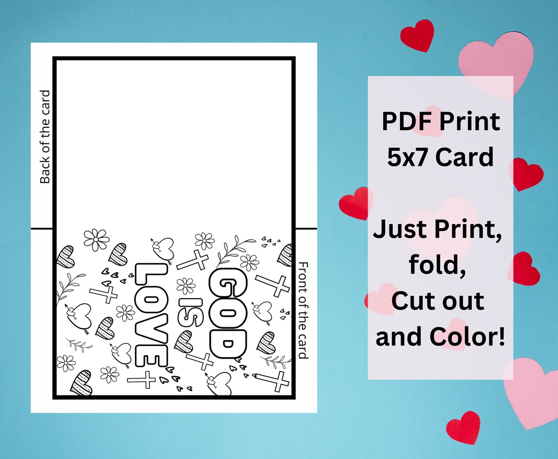 God is Love Printable Coloring Valentine's Day Card, Instant Download ...