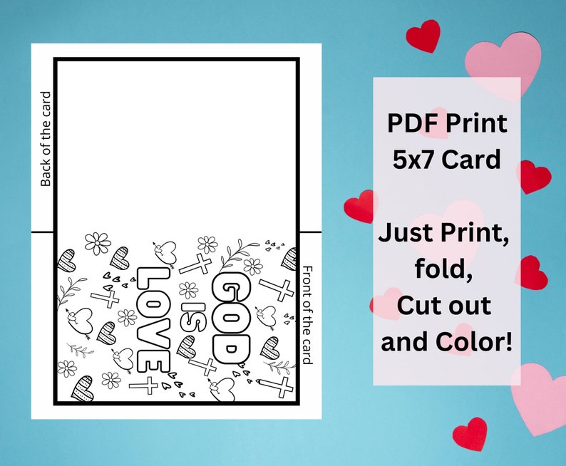 God is Love Printable Coloring Valentine's Day Card, Instant Download ...