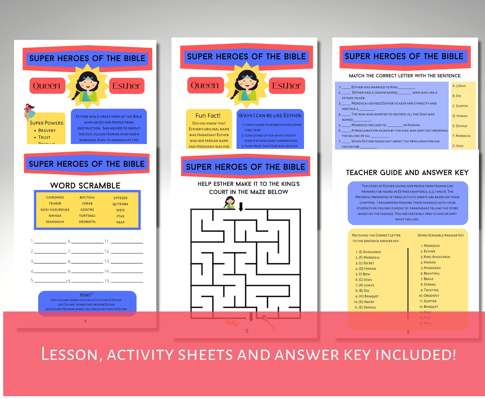 Super Hero Bible Activity Sheets Digital Download, Sunday School Church ...