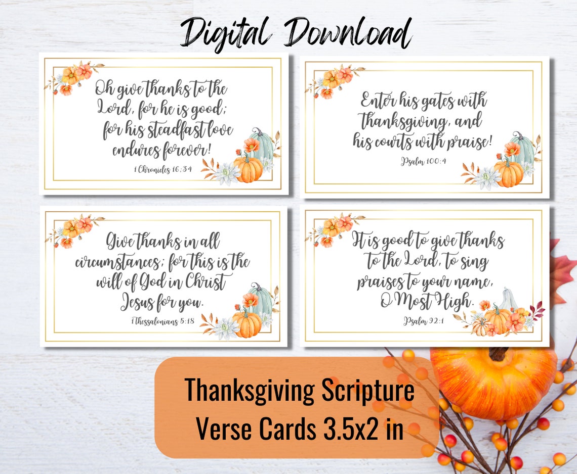Thanksgiving Scripture Verse Printable Cards, Digital Download Bible ...