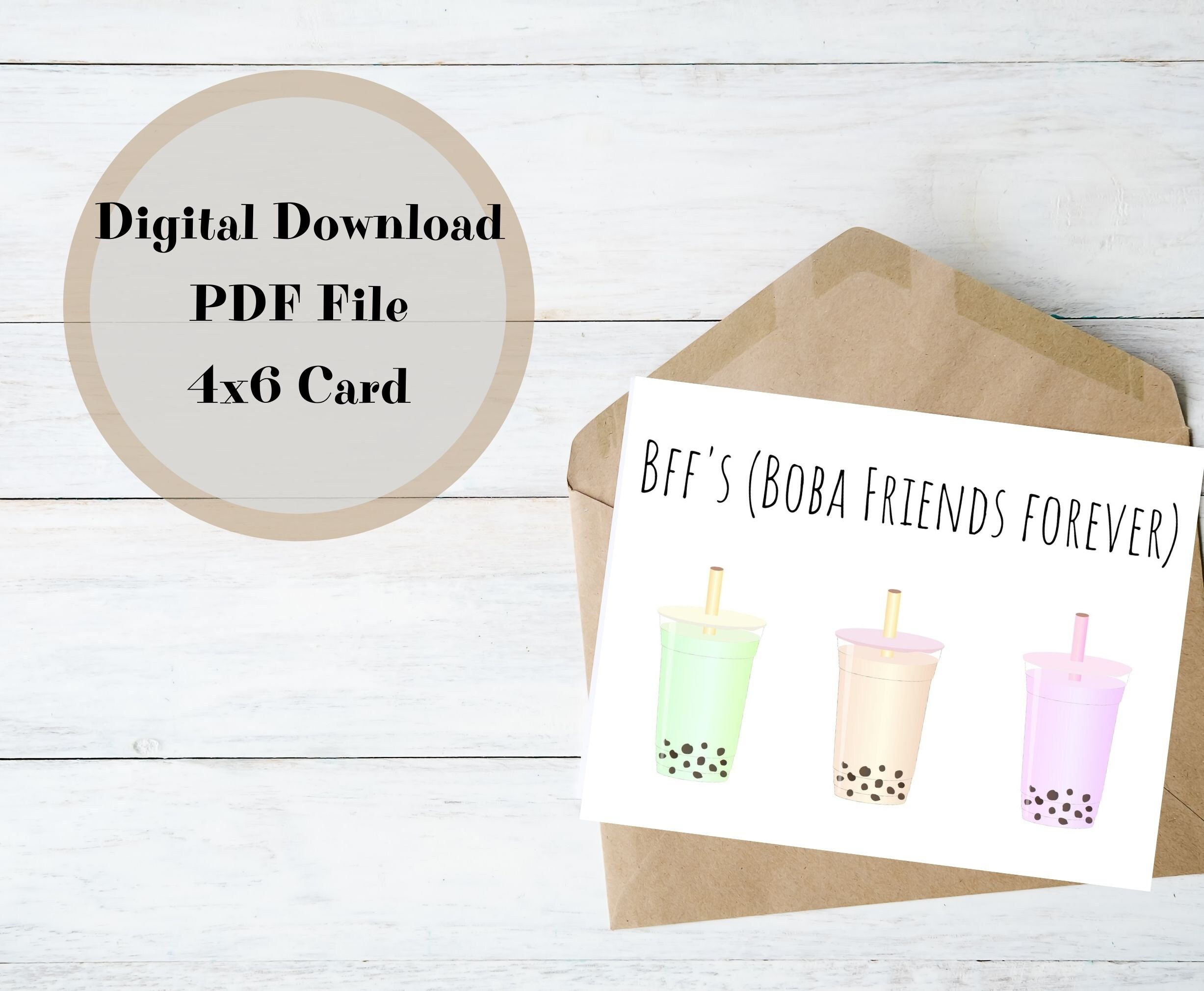 Bubble Tea Friends Greeting Card Printable, Boba Tea Digital Download ...