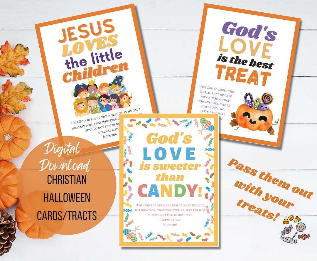 Christian Halloween Cards Tracts to Pass Out, Treats, Bible Verse Jesus ...
