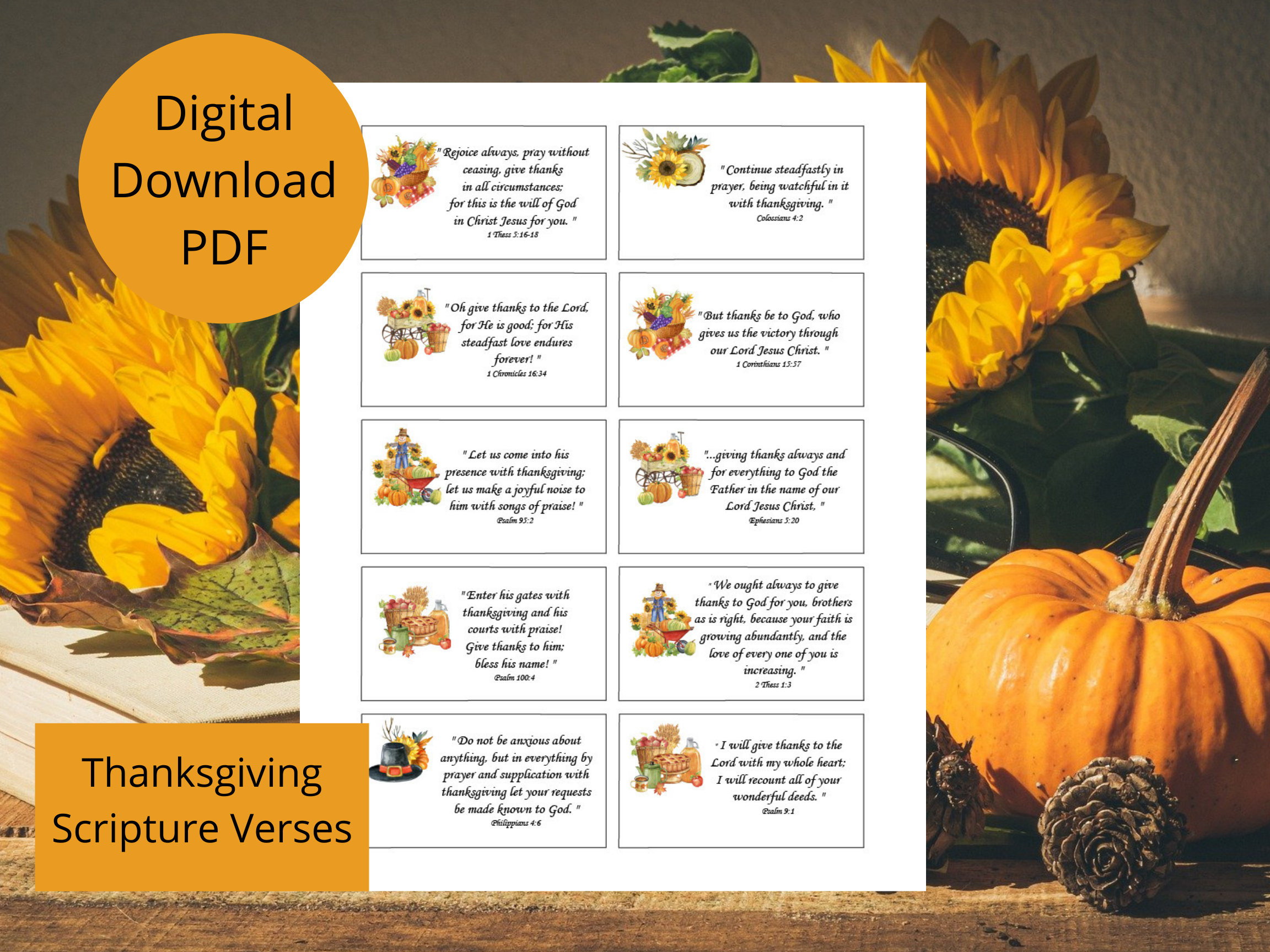 Thanksgiving Scripture Verse Cards, Instant Download, Printable File ...