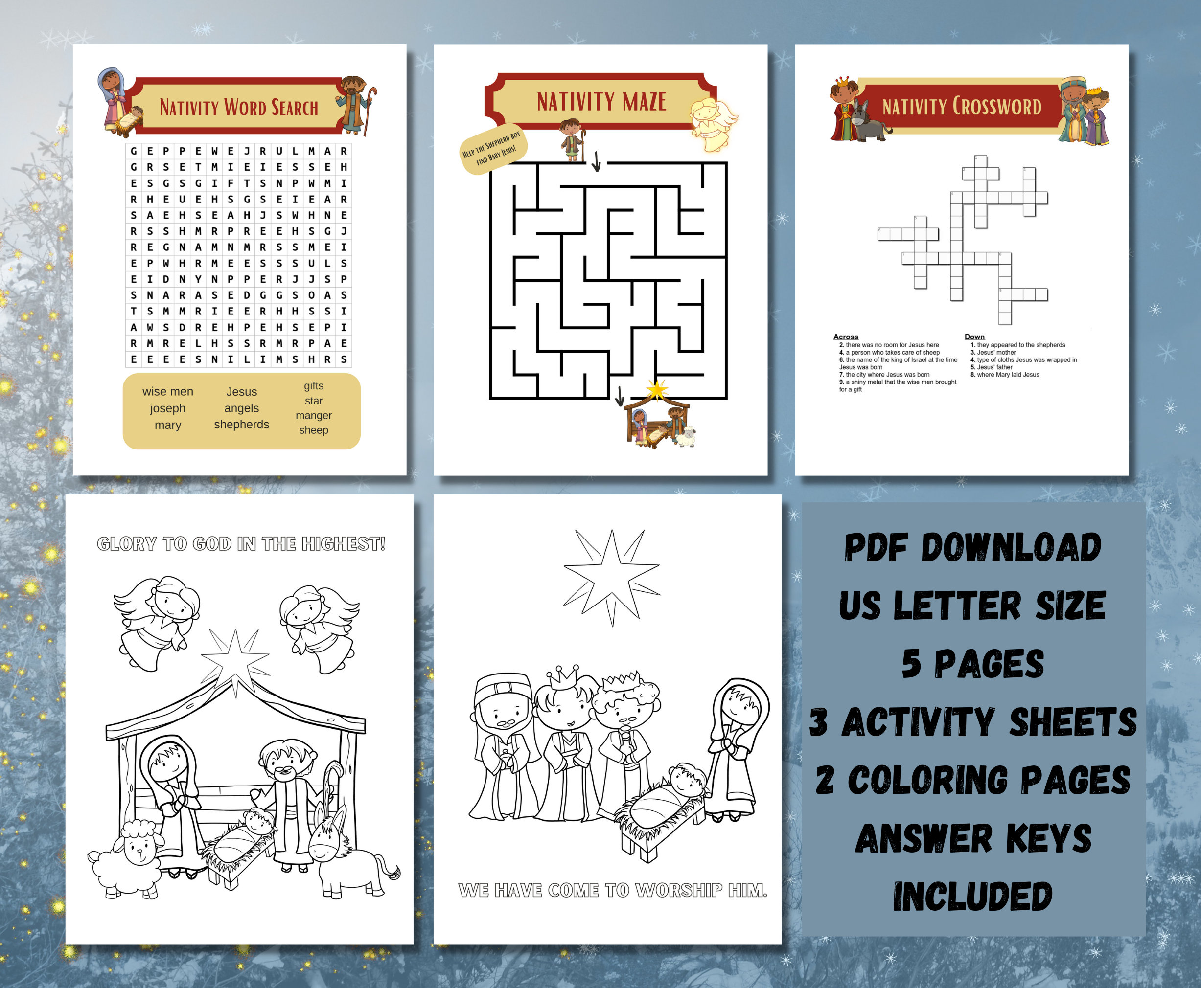 Christmas Nativity Activity Coloring Sheets Instant Download,printable ...