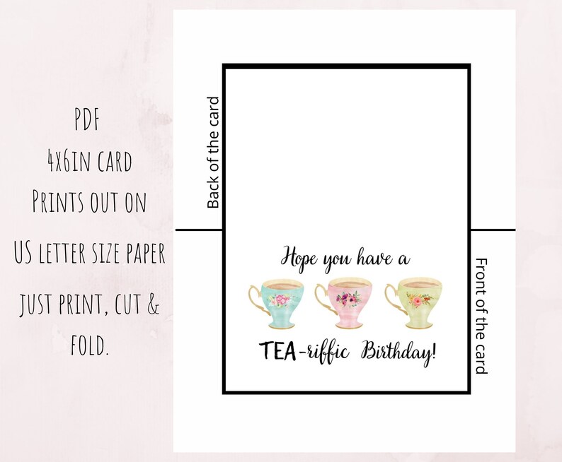 Tea Cup Birthday Card Digital Download, Printable Tea Cup Birthday Card ...