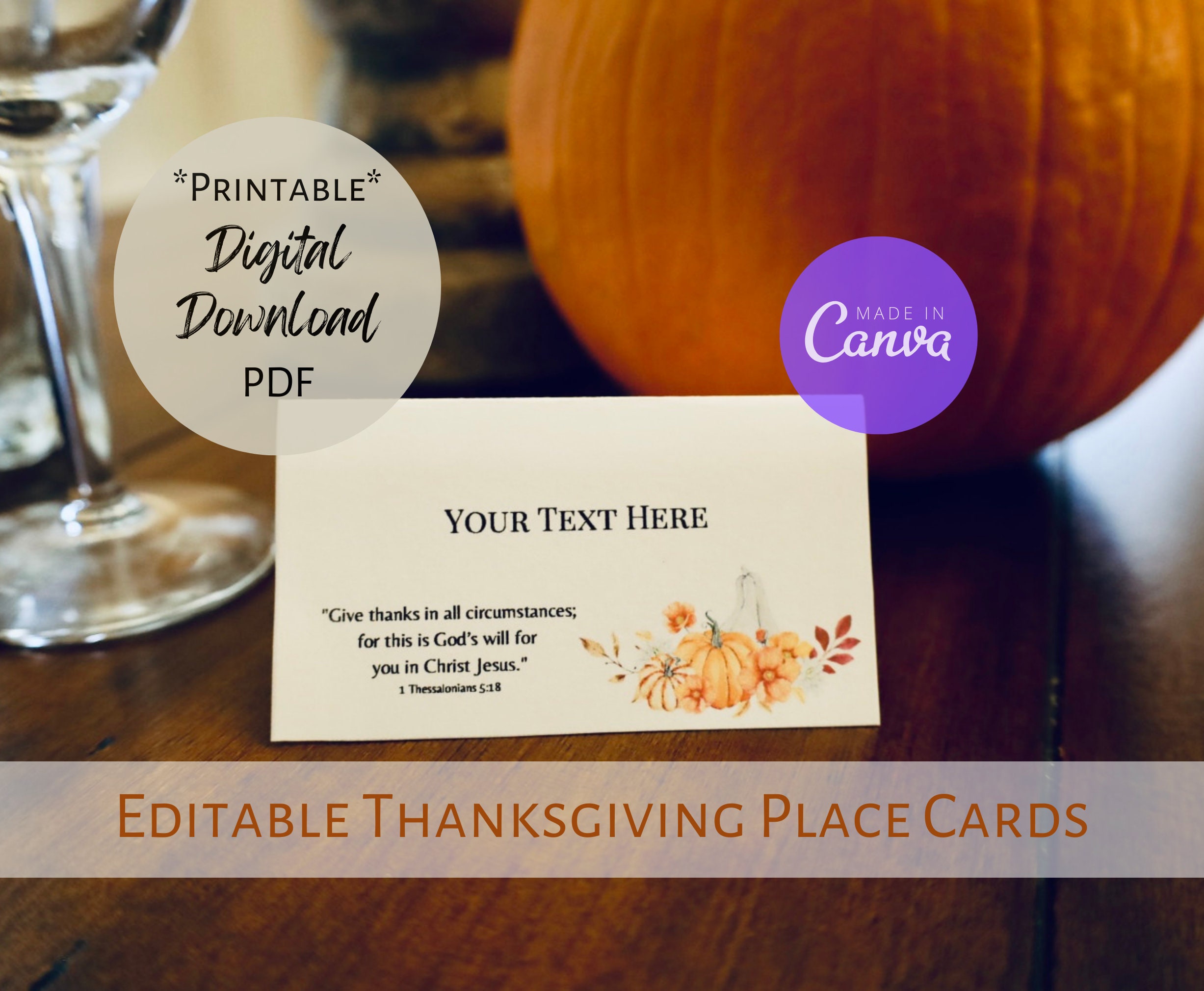 Editable Thanksgiving Place Cards Scripture Verse, Religious Message ...