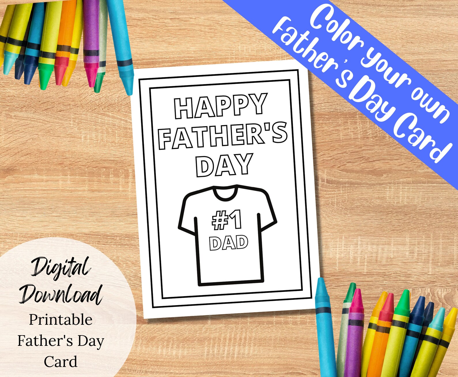 Printable Coloring Father's Day Card, Digital Download, Color Your Own ...