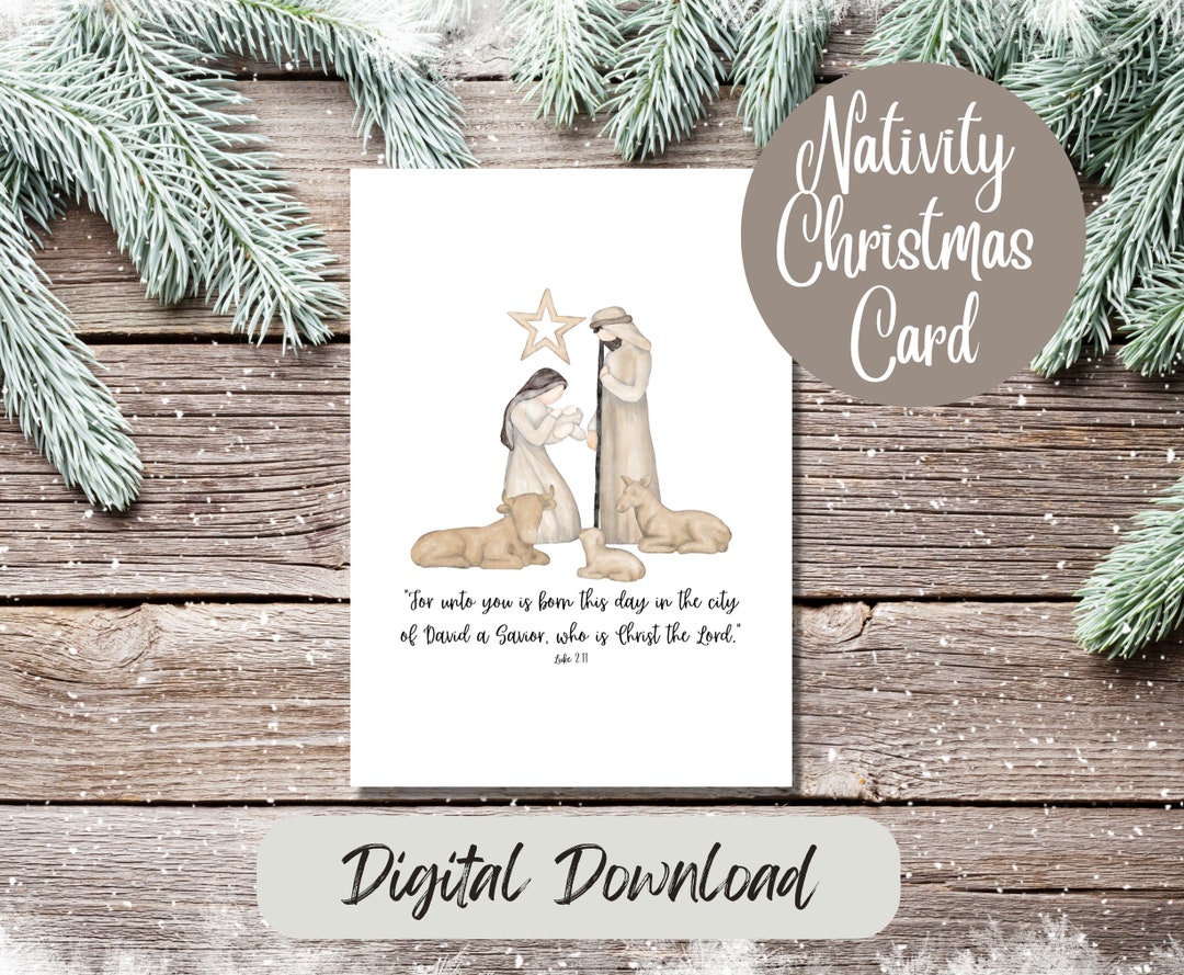 Nativity Scene Christmas Scripture Verse Card Digital Download ...