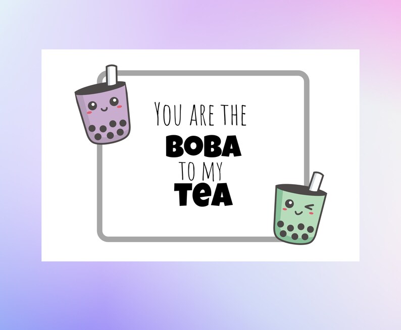 Boba Tea Valentine's Day Card Printable, Bubble Tea Valentine Digital ...