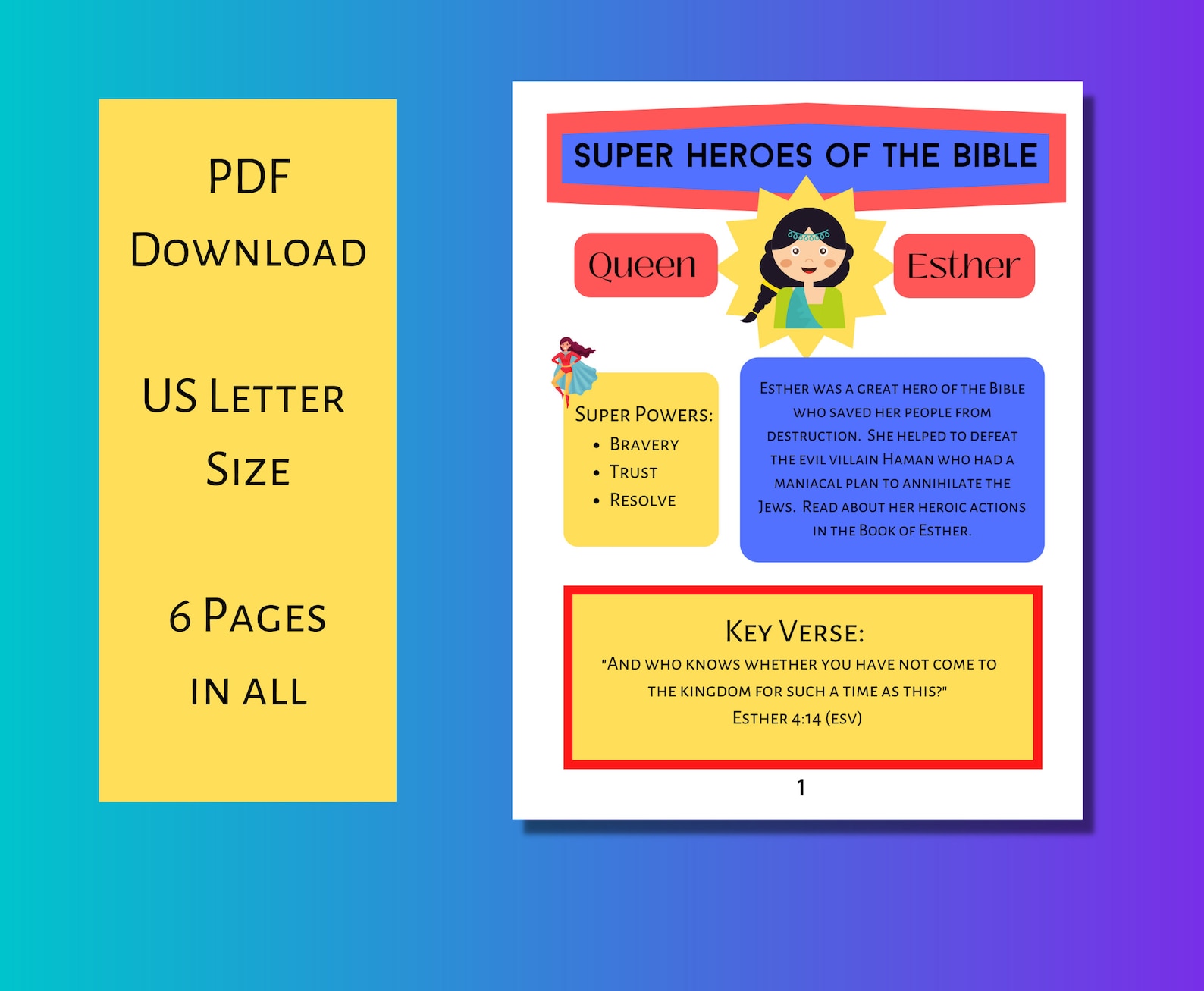 Super Hero Bible Activity Sheets Digital Download, Sunday School Church ...