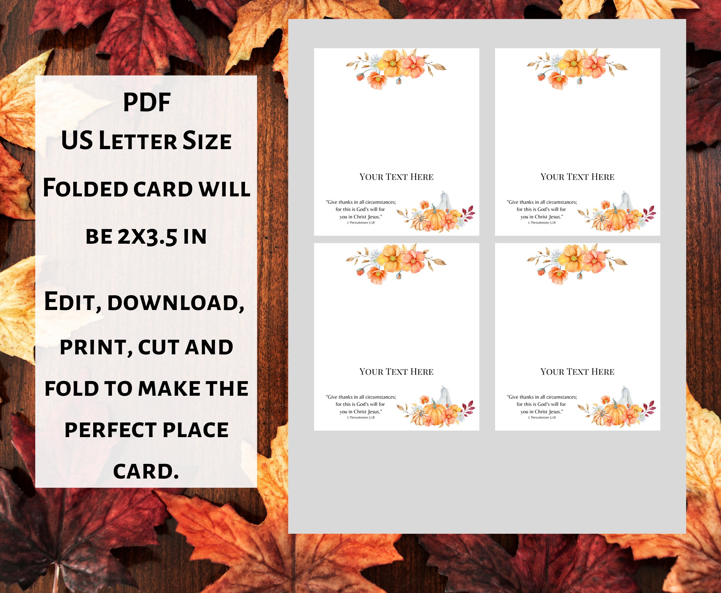 Editable Thanksgiving Place Cards Scripture Verse, Religious Message ...
