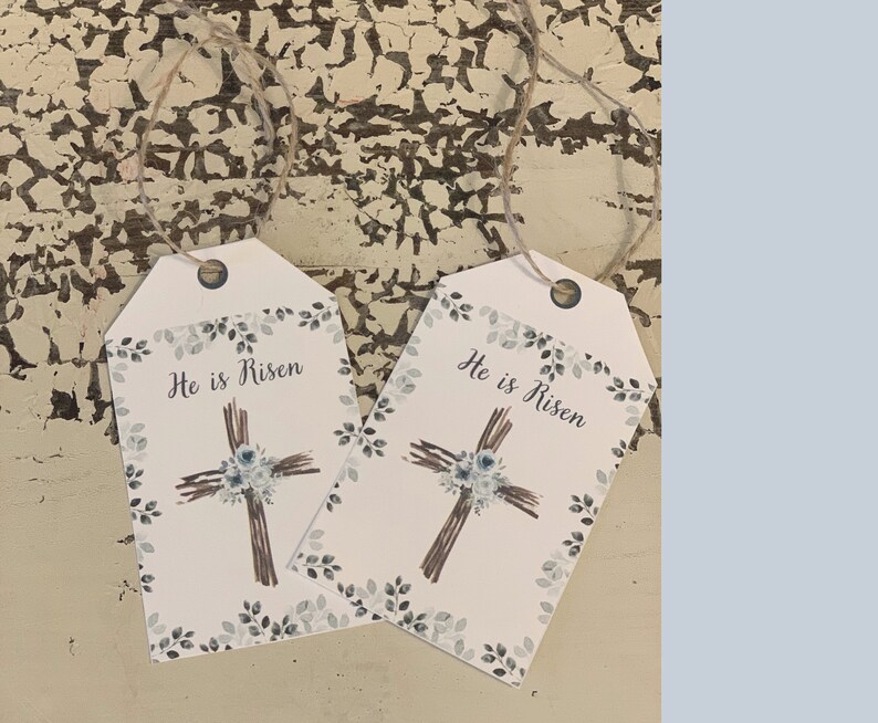 Printable Easter Gift Tags, He is Risen, Cross Resurrection Easter ...