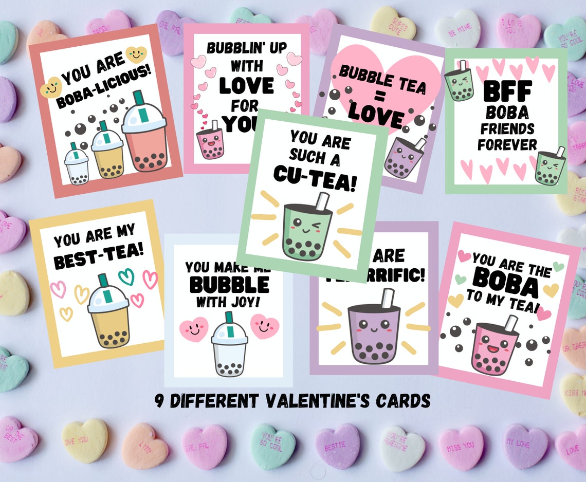 Bubble Tea Valentines Day Printable Cards, Boba Tea Cute Instant ...